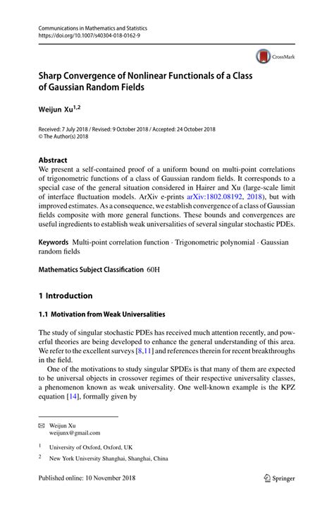 Pdf Sharp Convergence Of Nonlinear Functionals Of A Class Of Gaussian