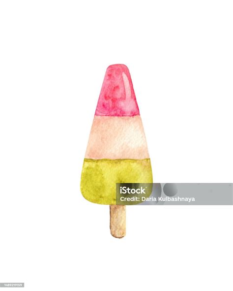 수채화 그림 과일 아이스 캔디 흰색으로 분리된 막대기에 아이스크림 형형색색의 과일 아이스 팝 스티커 메뉴 인쇄물 장식 엽서 인사말 카드에 적합합니다 Popsicle