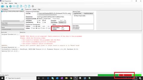 miniprog4 shows that the device is not powered if target power is