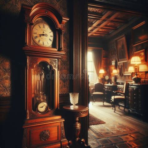 Old Grandfathers Clock Sits In A Hallway Of Large House Stock