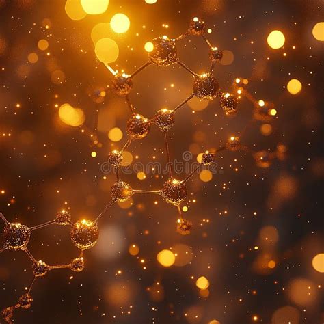 Abstract Representation Of Molecular Structures With Sparkling Golden Elements Stock