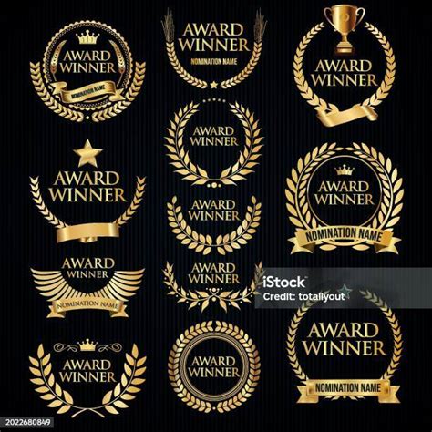황금 월계관 컬렉션 수상 수상자 컬렉션 벡터 일러스트 레이 션 1위에 대한 스톡 벡터 아트 및 기타 이미지 1위