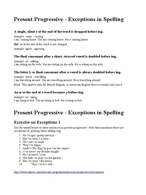 Present Progressive Exceptions In Spelling Pdf Human Voice Oral