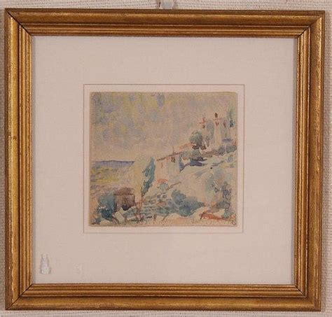 Lot Alice Schille 1869 1955 Columbus Ohio Watercolor Landscape Hillside Town 5 12 X 5 1