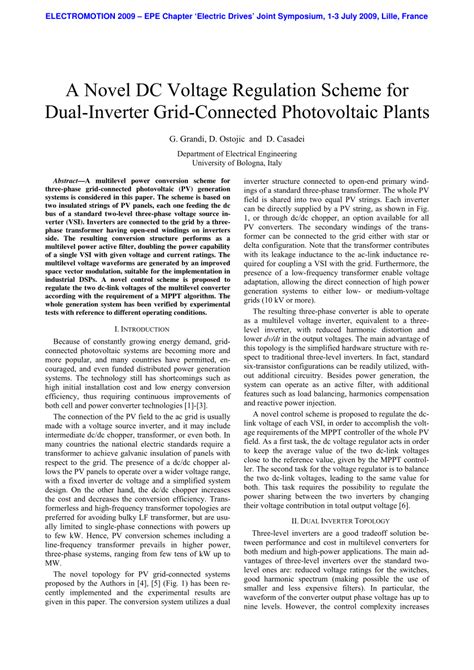 PDF A Novel DC Voltage Regulation Scheme For Dual Inverter Grid Connected Photovoltaic Plants