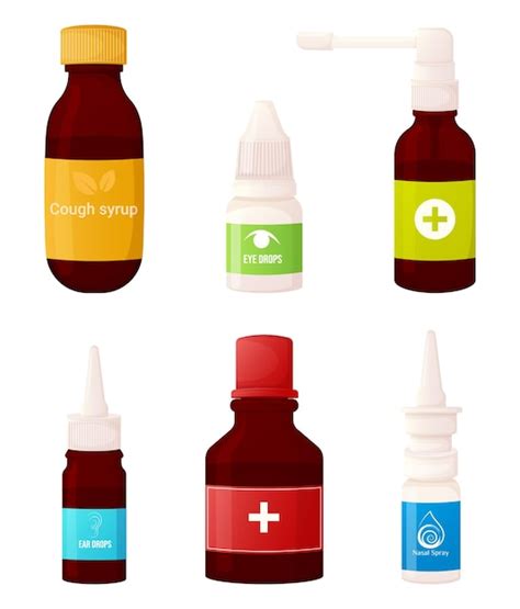 Conjunto De Medicamentos Líquidos Gotas De Jarabe En Aerosol