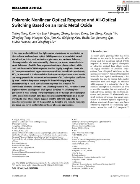 Pdf Polaronic Nonlinear Optical Response And All Optical Switching Based On An Ionic Metal Oxide