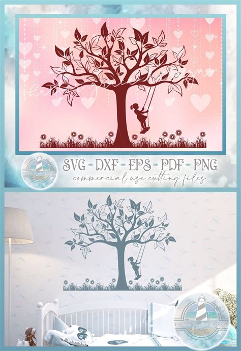 Girl Swinging In Tree Swing SVG Files For Cricut Silhouette Dxf Eps Pdf Png Included Etsy