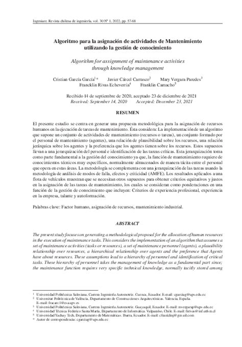 Pdf Algoritmo Para La Asignación De Actividades De Mantenimiento Utilizando La Gestión De