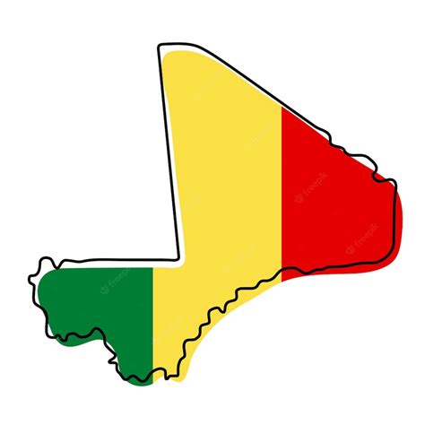 Premium Vector | Stylized outline map of mali with national flag icon. flag color map of mali ...