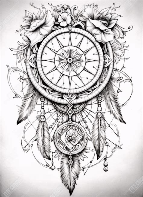 Premium Ai Image A Drawing Of A Dream Catcher With Feathers And A