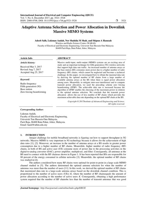 Pdf Adaptive Antenna Selection And Power Allocation In Downlink Massive Mimo Systems