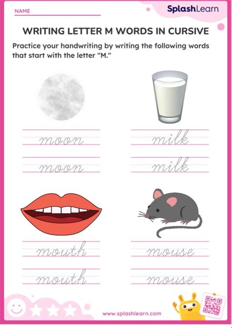 Writing Letter M Words In Cursive Printable ELA Worksheet Worksheets Library