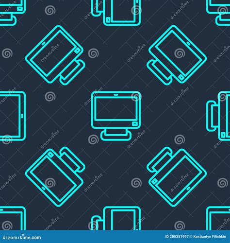 Green Line Computer Monitor Screen Icon Isolated Seamless Pattern On Blue Background Electronic