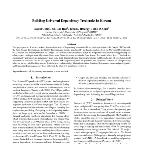 Building Universal Dependency Treebanks In Korean Acl Anthology