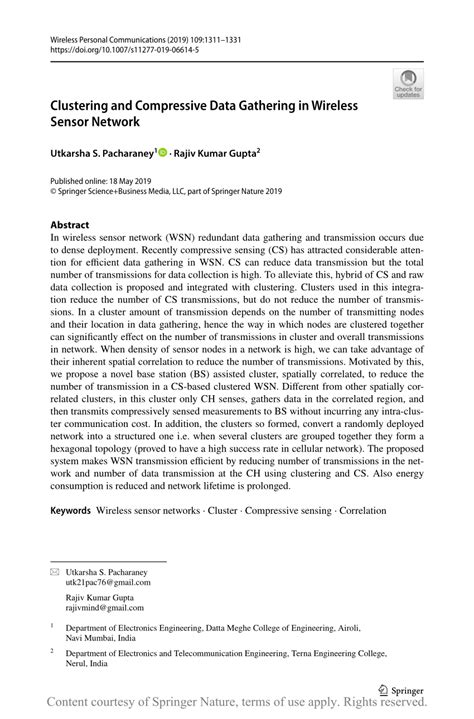 Clustering And Compressive Data Gathering In Wireless Sensor Network Request Pdf