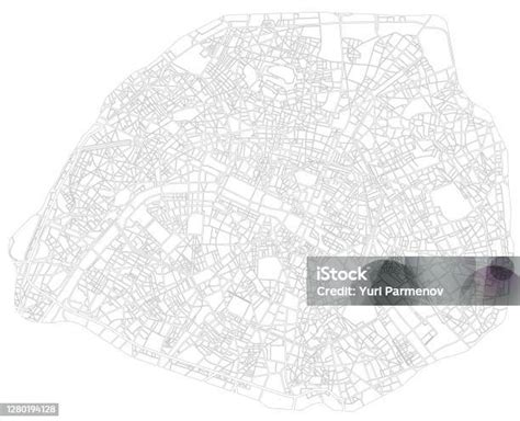 파리 프랑스 흑백 라인 도시지도 거리 도시 배경의 계획 분리된 레이어가 있는 벡터 구성표입니다 지도에 대한 스톡 벡터 아트 및