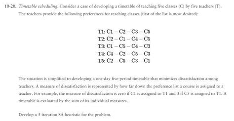 Solved Timetable Scheduling Consider A Case Of Developing A