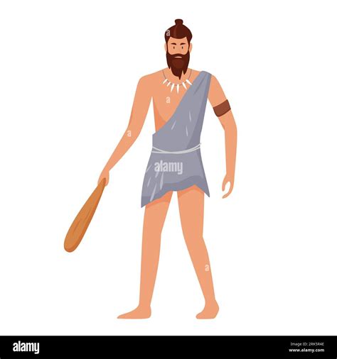 ancient man with primitive instrument stone age hunting tools
