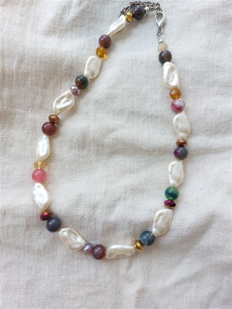 Colar Madrepérola Vintage Retrô Mix De Pedrarias E Materiais