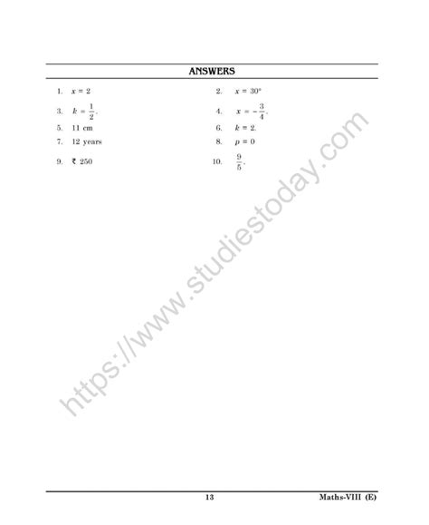 Cbse Class 8 Mental Linear Equations In One Variable Worksheet