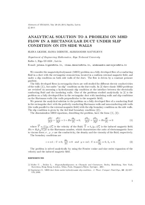 Pdf Analytical Solution To A Problem On Mhd Flow In A Rectangular Duct Under Slip Condition On