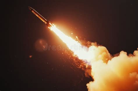 A Rocket Blasting Off With Smoke Trails In The Air Suitable For Use In