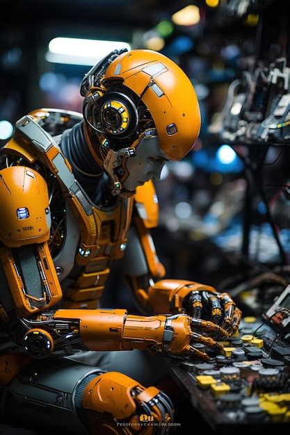 Premium Ai Image A Robot Typing On A Keyboard