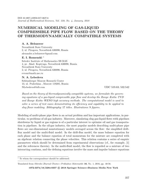 Pdf Numerical Modeling Of Gas Liquid Compressible Pipe Flow Based On