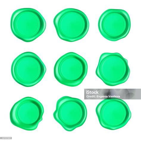 녹색 왁스 씰 세트 왁스 씰 스탬프는 흰색 배경에 격리되어 있습니다 사실적인 보장 된 파란색 스탬프 사실적인 3d 벡터 일러스트레이션 3차원 형태에 대한 스톡 벡터 아트 및