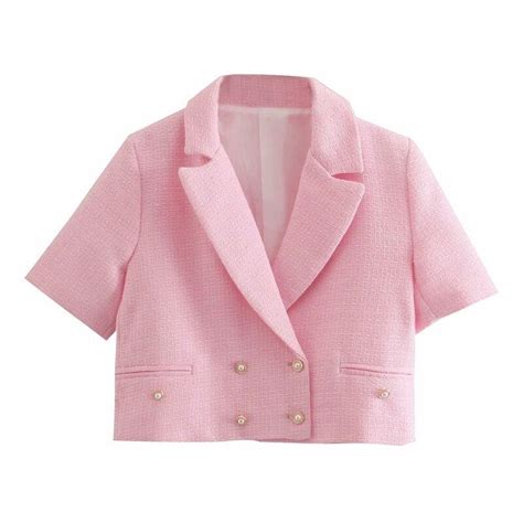 Stylish Chic Pink Shorts Suit Women 2021 Fashion Double Breasted