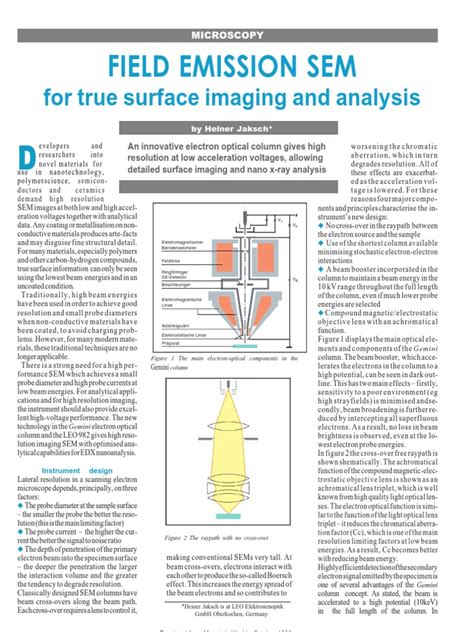 Fe Sem For True Surface Imaging And Analysis Scanning Electron