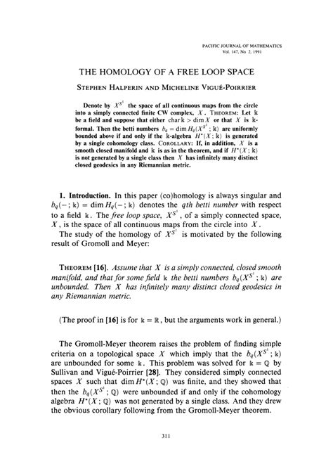 Pdf The Homology Of A Free Loop Space