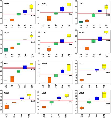 Box And Whisker Plots Of Length L And Width W In Mm For The Lower Download Scientific