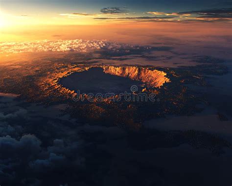 A Meteor Slams Into The Earth Leaving A Vast Crater In Its Wake Stock Illustration