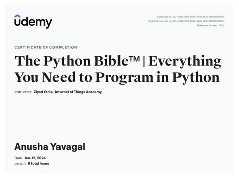 Anusha Yavagal On Linkedin Python Udemycertificate