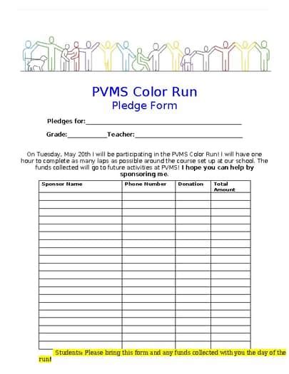 Color Run Pledge Form By Haleigh Bresnan Tpt