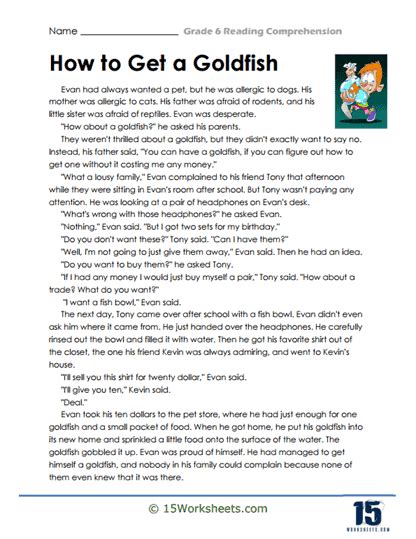 Grade 6 Reading Comprehension Worksheets