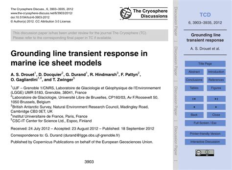 Pdf Grounding Line Transient Response In Marine Ice Sheet Models