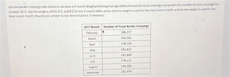 solved use the border crossings data below to calculate a