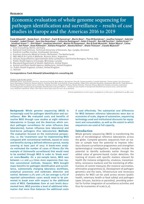Pdf Economic Evaluation Of Whole Genome Sequencing For Pathogen