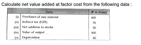 calculate net value added at factor cost from the following data