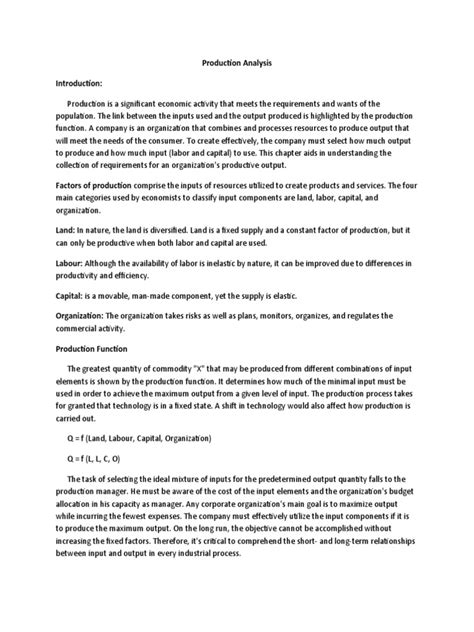 Production Analysis Managerial Economics Pdf Production Function