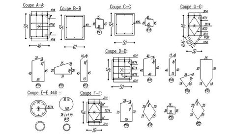 Different Shapes Of Column Design With Reinforcement Details In Autocad 2d Drawing Cad File