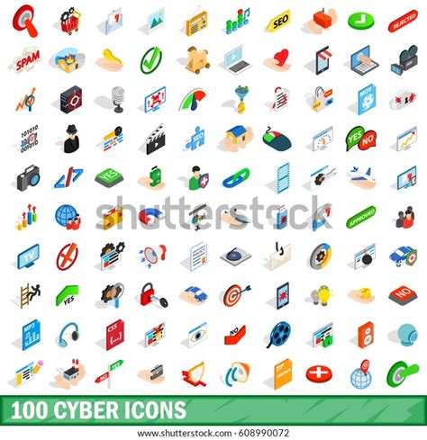 100 Cyber Hacker Icons Set Isometric Stock Vector Royalty Free 608990072