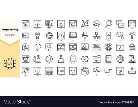 Set Of Programming Icons Simple Line Art Style Vector Image