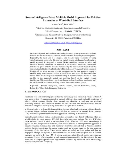 Pdf Swarm Intelligence Based Multiple Model Approach For Friction Estimation At Wheel Rail