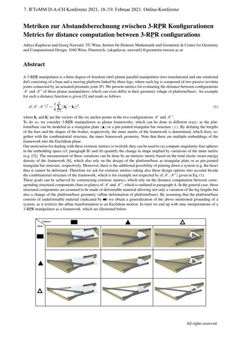Pdf Metrics For Distance Computation Between 3 Rpr Configurations