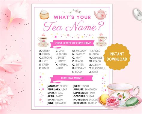 Tea Party Game Whats Your Tea Name Activity Digital Download Etsy