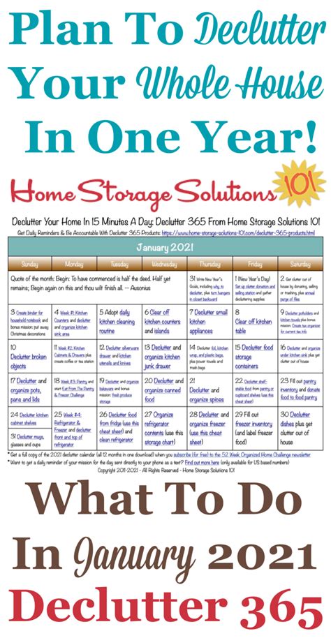 January Declutter 365 Calendar 15 Minute Daily Missions For Month Artofit